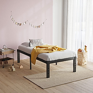 Neslime 14 Inch Twin Bed Frame No Box Spring Needed, Metal Platform Twin Size Bed Frame, Heavy Duty, Easy Assembly and Noise Free, Black