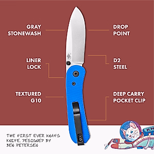 Knafs - Lander 1 Folding Pocket Knife with Clip - EDC for Men, Women, Everyone - Gray Stonewash Blade - Blue G10 Handle