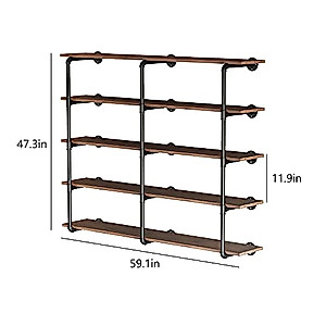 LBSLMJB Industrial Iron Pipe Shelving 5-Story Rustic Black DIY Open Pipe Shelves with Wood Planks Bookshelf, Wall Mount Hanging Steampunk Storage Office Room Kitchen Shelves