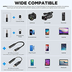 BOYA Lavalier Lapel Microphone - No Battery, by-M1 Pro ll Omnidirectional Condenser Mic for iPhone Camera Android PC Windows - for YouTube, Interview, Video Recording 19.6ft