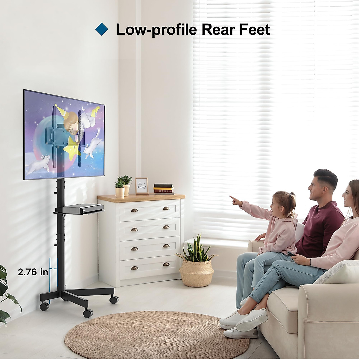 Mobile TV Cart for 23-60 Inch LED LCD Flat Curved Panel Screens TVs, Rolling TV Stand with Wheels Holds Up to 55lbs, Height Adjustable Portable Floor Stand with Media Shelf Tray, Max VESA 400x400mm