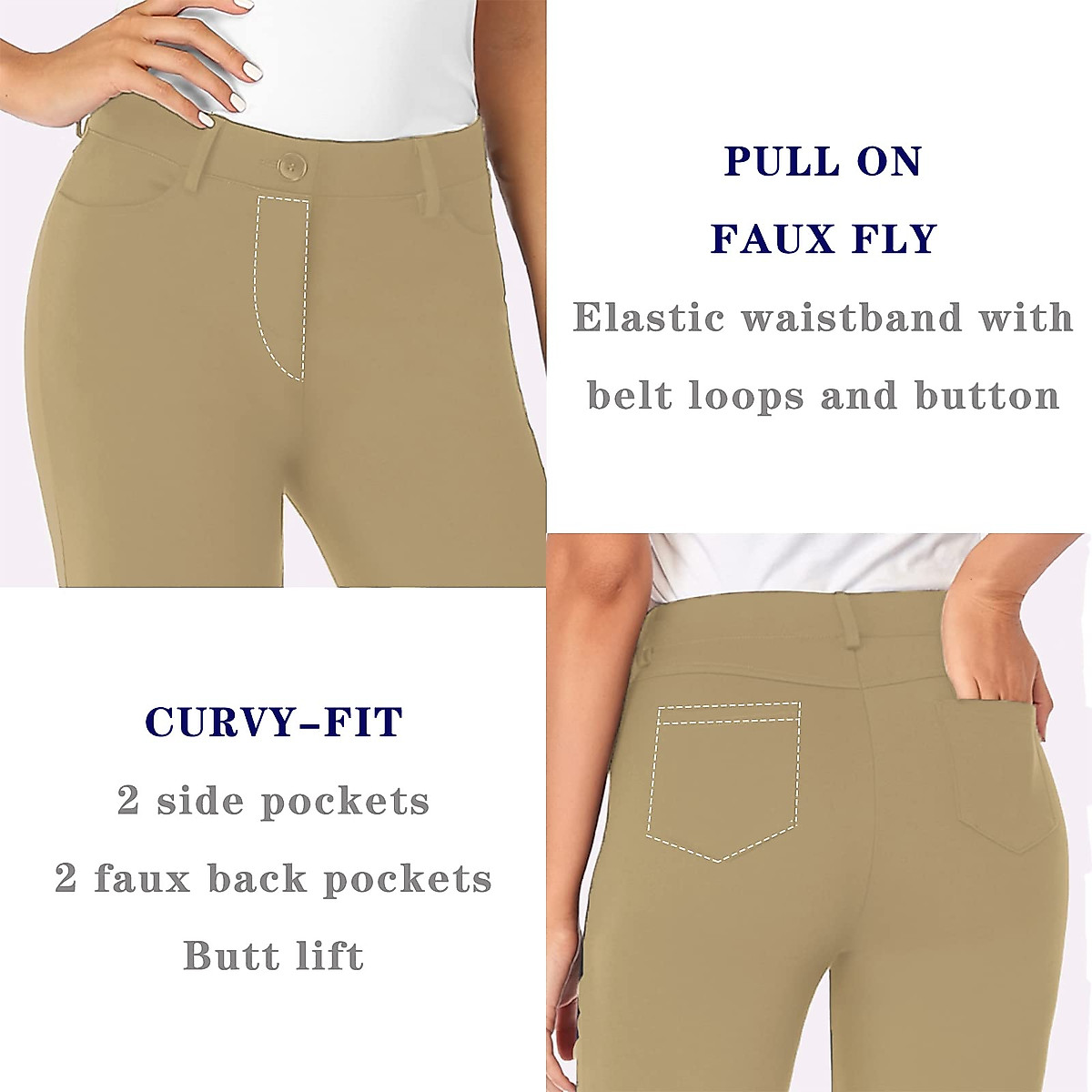 Tapata Women's 28''/30''/32''/34'' Stretchy Bootcut Dress Pants with Pockets Tall, Petite, Regular for Office Work Business 32",Oatmeal,M