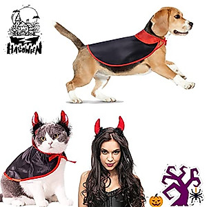 Halloween Large Dog Costume 2PACK Cute Cat Dog Cosplay Devil Hat Headband Adjustable Vampire Cloak Funny Hair Hoop Cape for Medium Large Dogs Holiday Dress Supplies