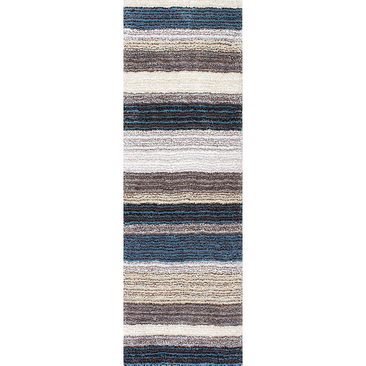 nuLOOM Drey Striped Shag Area Rug - 2x6 Runner Shag Rug Casual Blue Multi/Brown Rugs for Living Room Bedroom Dining Room Nursery Entryway Hallway