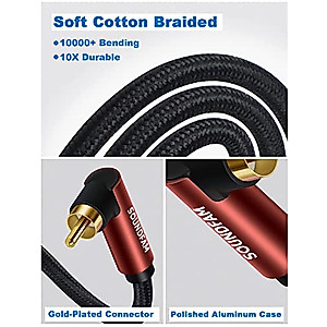 SOUNDFAM 90 Degree RCA Cable 10ft/3M Right Angle Subwoofer Cable S/PDIF Digital Coaxial Audio Cable - [24K Gold-Plating, Dual Shielded] - Wine Red