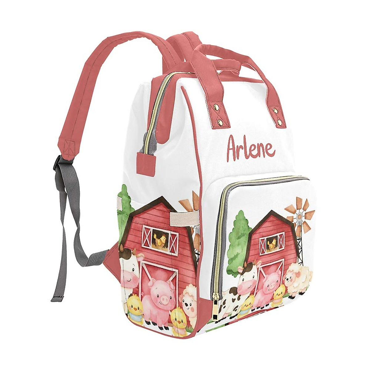 Yeshop Farm Animal Cute Personalized Diaper Bag Backpack Tote with Name Custom Travel Nappy Mommy Bag Backpack for Baby Girl Boy Gift 10 83inch 6 69inch 15inch