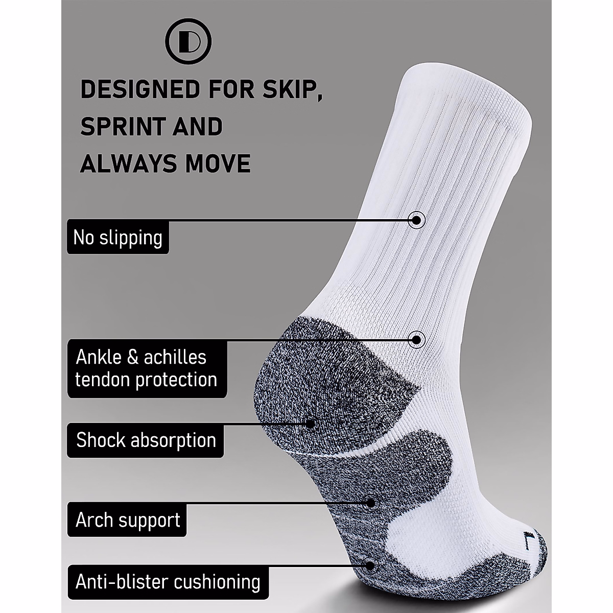 SITOISBE Cushioned Compression Unisex Mid-crew Socks 4-Pack, X-Large, White