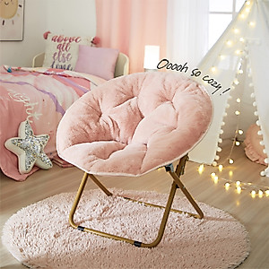 Heritage Kids Faux Fur Kids Saucer Chair, Blush with Gold Base