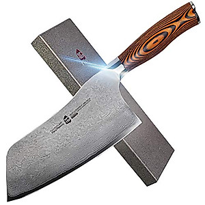 TUO Cutlery Cleaver Knife - Japanese AUS-10 67-Layers Damascus Steel - Chinese Chef's Knife for Meat and Vegetable with Ergonomic Pakkawood Handle - 7" - Fiery Series