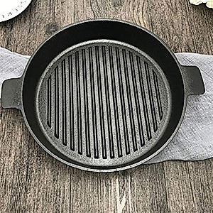 SDGH Thick Striped Cast Iron Frying Pans， Steak Grill Frying Pans Uncoated Non-Stick Grill Plate Cooking Roasting Pot