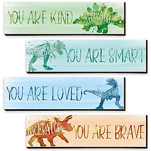 4 Pcs Dinosaur Wall Decor for Boys Room Inspirational Dinosaur Posters for Kids Dinosaur Wall Decor for Nursery Room Classroom Bedroom (16 x 5 Inch)