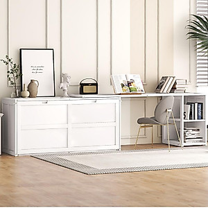 FDSPDO Queen Size Murphy Bed with Rotable Desk, White