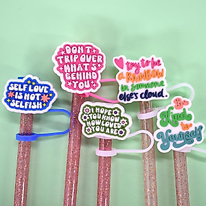 12pcs Straw Cover Cap,Reusable Drinking Straw Toppers,10mm Straw Covers for Stanley Cup 30&40 Oz Tumbler Straw Accessories Splash Straw Protector Portable Dust Straw Caps Decoration (Love Myself)