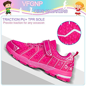 VFGNP Girls Sneakers, Kids Tennis Running Shoes, Lightweight Breathable Sport Athletic Shoe Rose 1