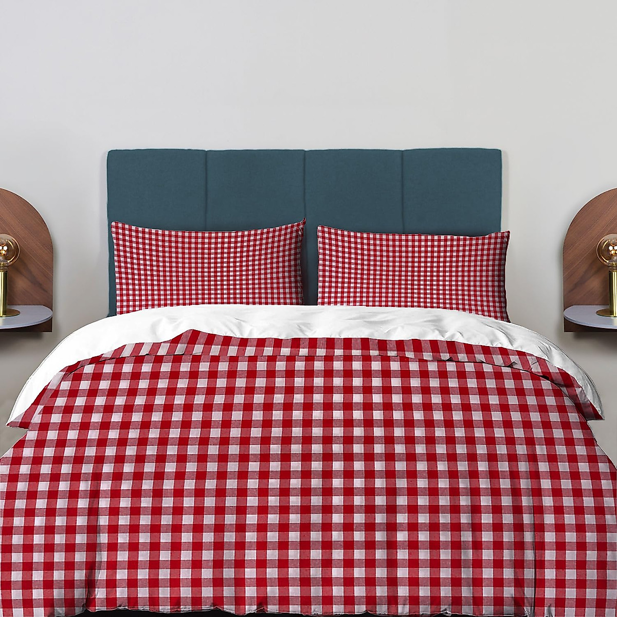 BaoNews Red White Checkered Duvet Cover Set Full Size,3 Pieces Square Red and White Gingham Bedding Set Hotel Quality PolyesterComforter Cover Set with 2 Pillowcases(No Filler)