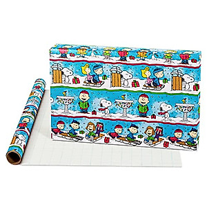 American Greetings 105 sq. ft. Peanuts Christmas Wrapping Paper Bundle with Cut Lines, Peanuts Characters (3 Rolls 30 in. x 14 ft.)