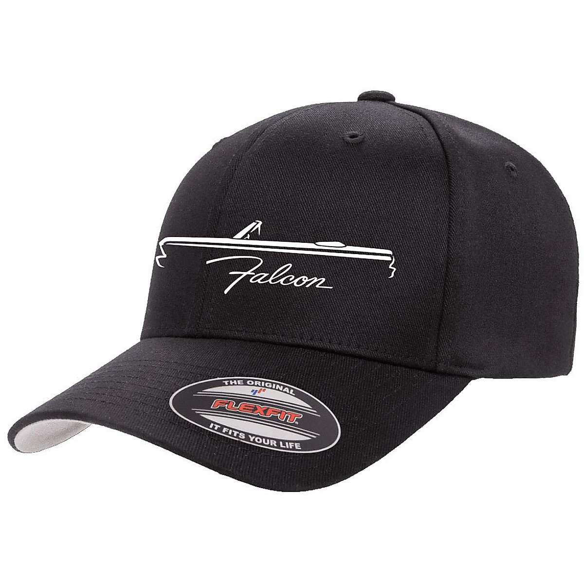 1964 1965 Ford Falcon Convertible Outline Design Flexfit 6277 Athletic Baseball Fitted Hat Cap Black L/XL
