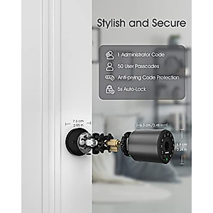 zincker Door Knob with Keypad Lock Interior Keyless Child Proof Electronic Pin Code Door Knob 5s Auto-Lock for Bedroom Apartment Garage Office Security Matte Black