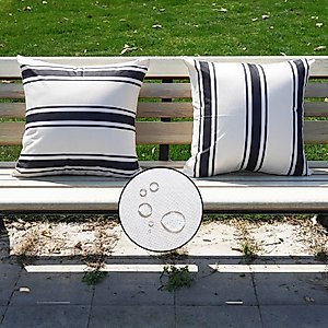 HOMFREEST Outdoor Pillow Cover 20×20 Inch Set of 2 Waterprooof Black and Beige Striped Square Throw Pillowcases Outside Bench Decorations for Patio Furniture Porch Sofa Car