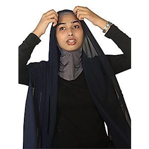 Ninja Bonnet Hijab Full Neck Coverage Under Scarf - Muslimah Stretchy Jersey Head Scarf Bonnet Accessories [Workout wear daily essentials] 1 Black + 1 Gray (SABANJ9501)