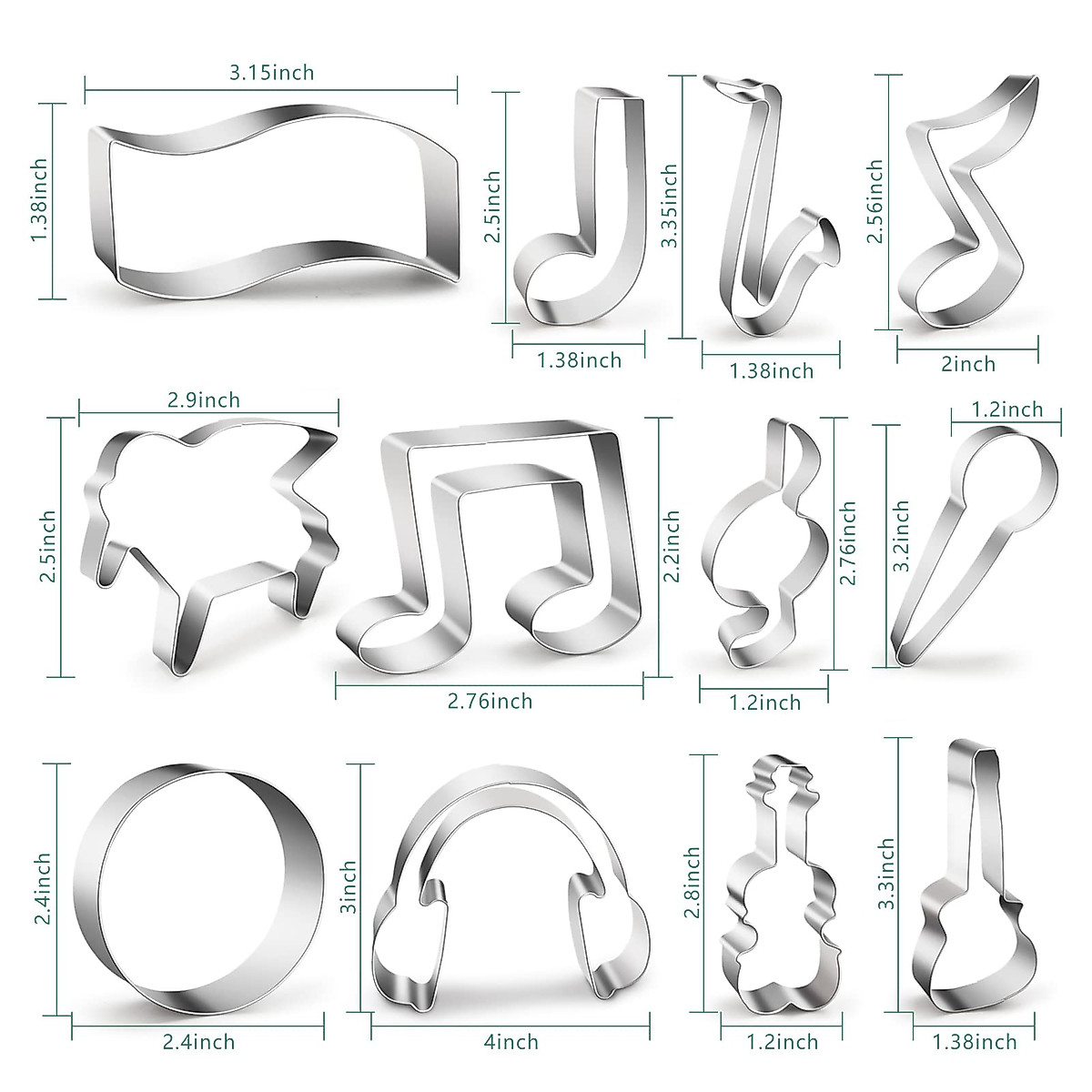 Music Note Cookie Cutters Set of 12, Metal Music Note Fondant Mold Musical Instruments Mold, GClef Eighth Note Quarter Note Piano Violin Guitar Piano Keyboard Shapes Biscuit Molds for Kids DIY Baking