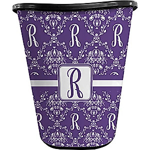 RNK Shops Initial Damask Waste Basket - Single Sided (Black) (Personalized)