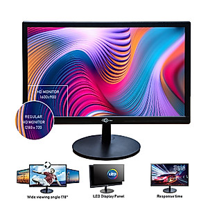 TECNII 20" Inch Widescreen LED Backlit LCD Desktop PC Monitor HD+ Resolution - 3ms Response Time - HDMI - VGA - for Home, Office - Black