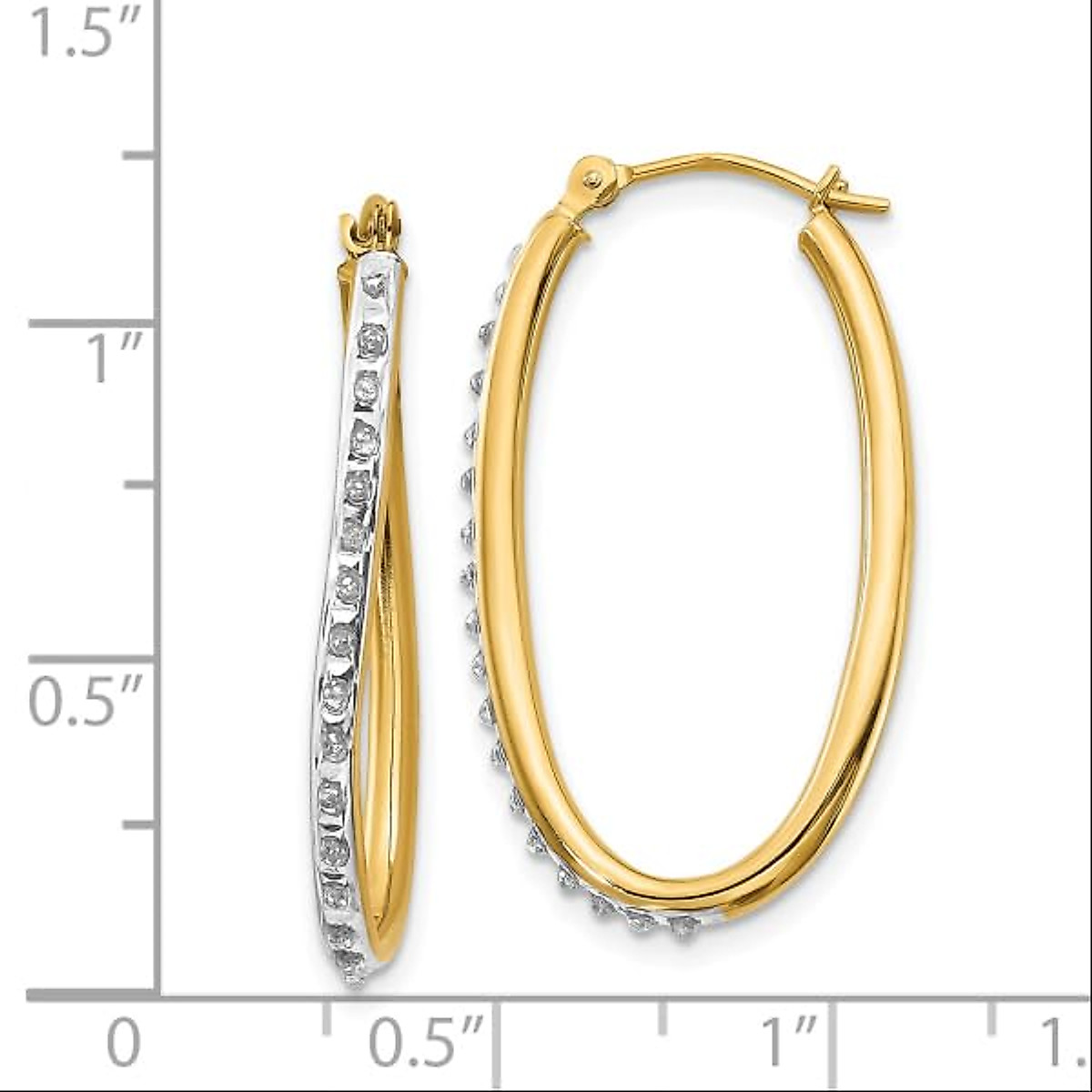 14K Yellow Gold Diamond Oval Twisted Hoop Earrings