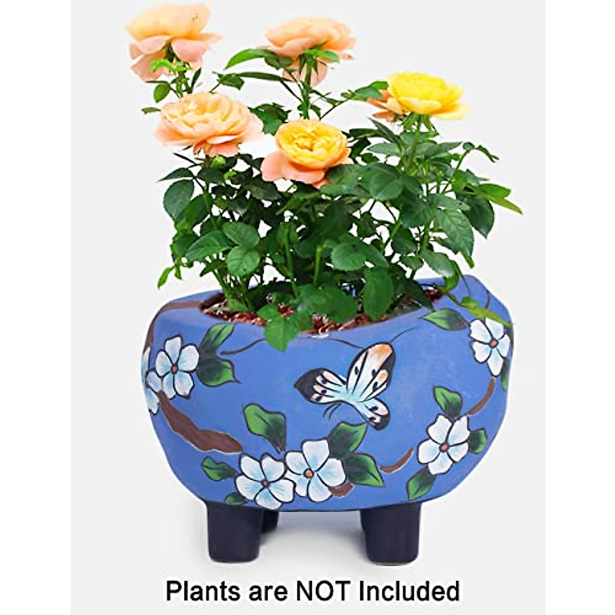 Dahlia Hand Painted Flower Butterfly Ceramic Succulent Planter/Plant Pot/Flower Pot/Bonsai Pot, A