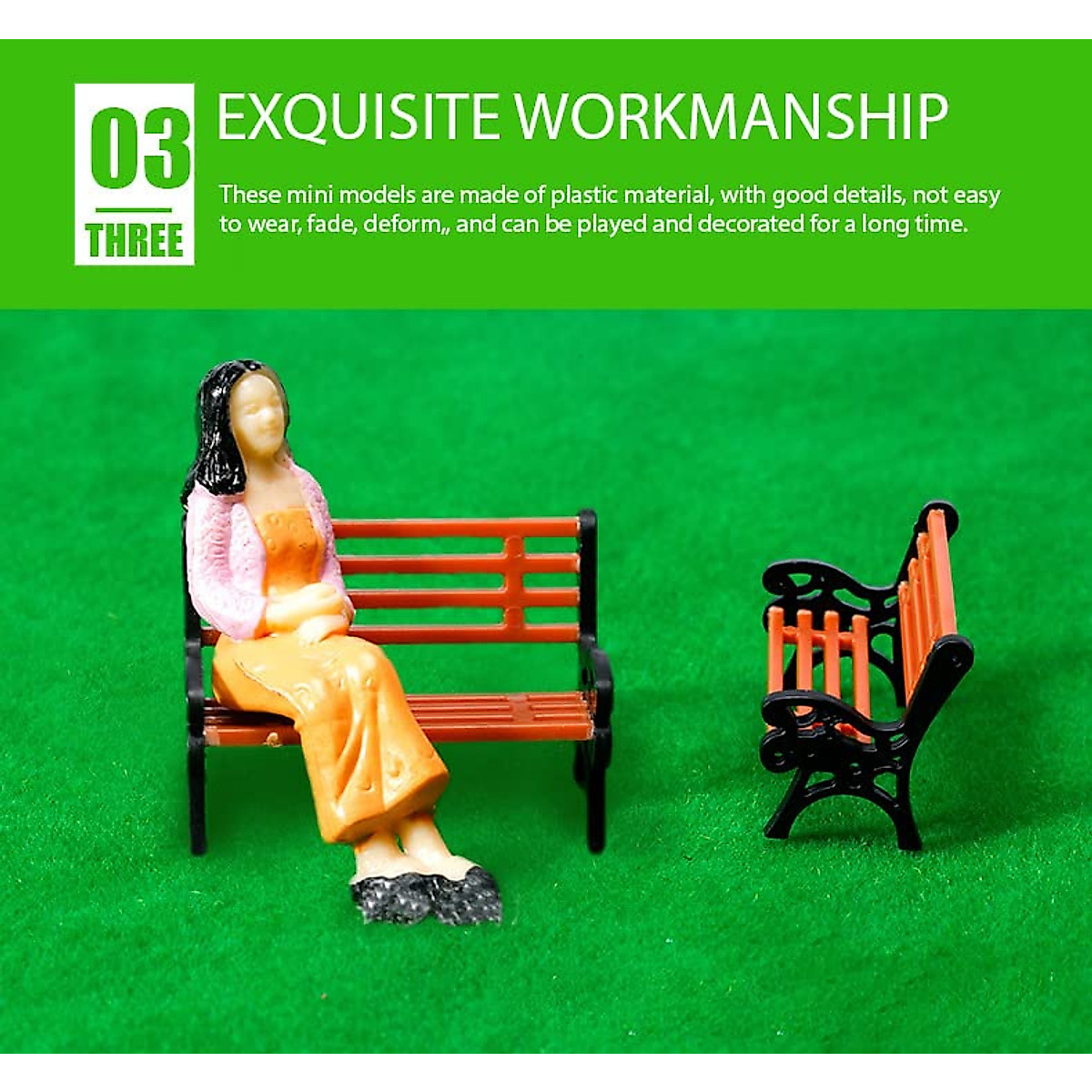 4 Pcs Miniature Bench, Mini Bench for Christmas Dollhouse, Miniature Plastic Bench Christmas Village Bench Doll House Bench Doll Bench Accessories City Park Bench Accessory for DIY Decor Cake Toppers