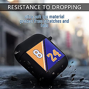 Basketball Headphone case Compatible with Airpods 2&1 Cover [8/24] Basketball Jersey Unique Design Mamba Spirit with Keychain Soft Skin Black Protective Case for Fans Boys Girls Teen