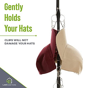 LokiEssentials Hat Organizer Holder Rack for Closet Rod (2 Pack) Easy Hat Storage Hangers for Baseball Cap, 16 Large Premium Clips for Ball, Golf Caps, Beanies, & Sports Cap Organization