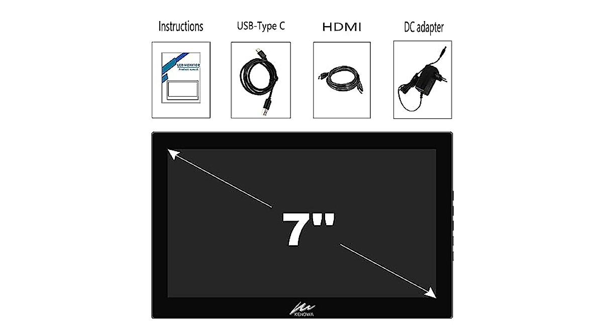 Kenowa Portable Monitor Touchscreen, 7 inch Small Monitor HD 1024x600 ...