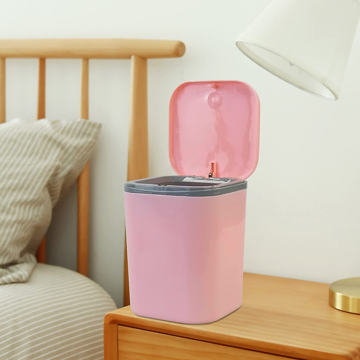 Bringer Plastic Countertop Tiny Waste Can, 0.5 Gallon Mini Garbage Can with Push-on Lid, Pink