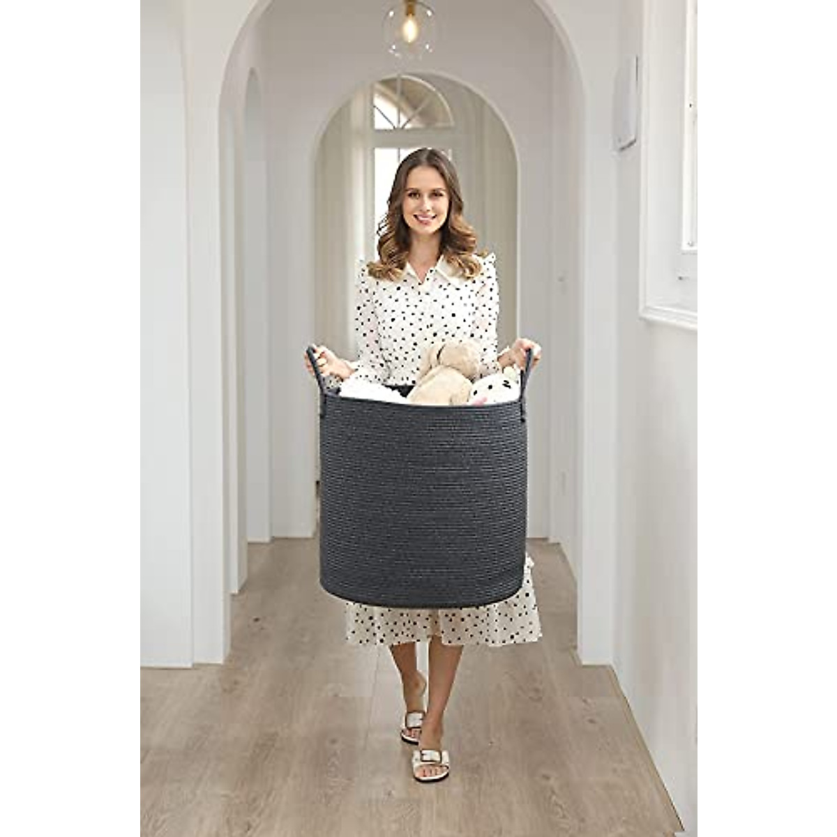 20" x 20" x 20" Extra Large Storage Basket, Cotton Rope Storage Baskets, Woven Laundry Hamper, Cloth Storage Bin, for Clothes Towel Blanket Basket in Living Room, All Black Grey Mix