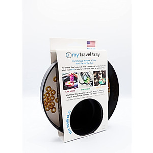 My Travel Tray/Round - USA Made. Easily Convert Your Current Cup Holder to a Tray and Cup Holder for use with Car Seats, Booster,Stroller and Anywhere You Have a Cup Holder! (Dark Black)