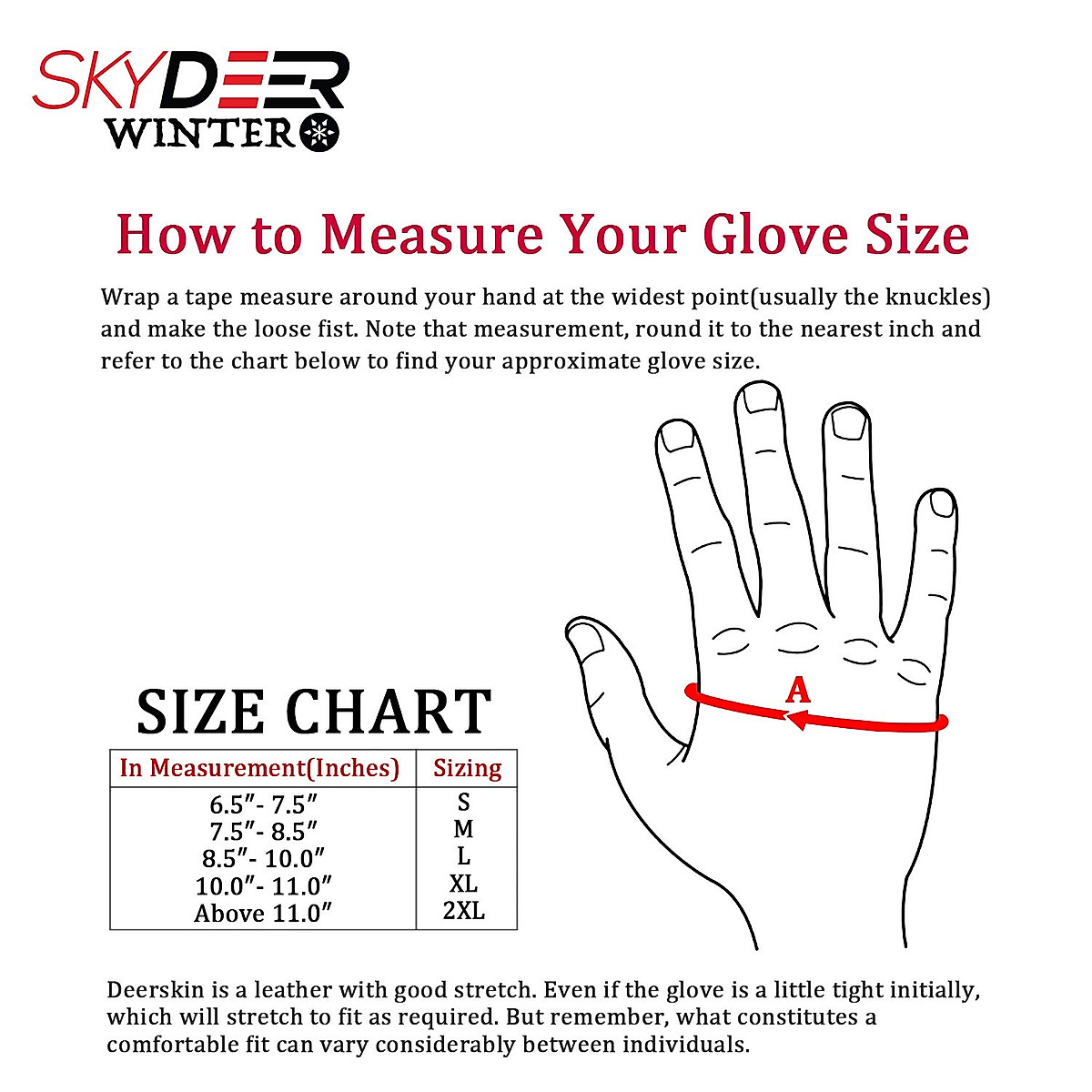 SKYDEER Full Genuine Deerskin Suede Leather Mittens with Pile Lining, Winter Gloves for Cold Weather Work and Ski (SD8677M/XL)