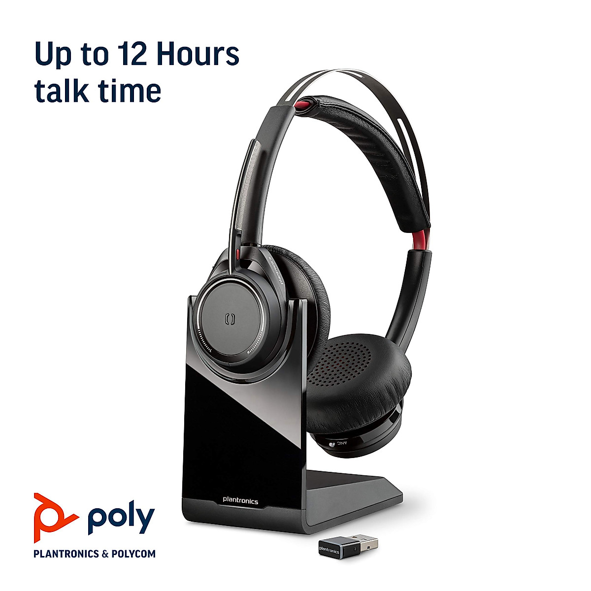 Poly - Voyager Focus UC with Charge Stand (Plantronics) - Bluetooth Dual-Ear (Stereo) Headset with Boom Mic - USB-A Compatible with PC and Mac - Active Noise Canceling - Works with Teams, Zoom & more