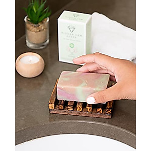 HIDDEN GEM SOAPS August Birthstone Peridot 3 Piece Gift Set All Natural Bar Soap, Bath Bomb, Shower Steamer Made in USA Palm Oil Free