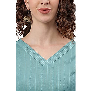 Janasya Women's Blue Cotton Kurta With Pant And Printed Dupatta