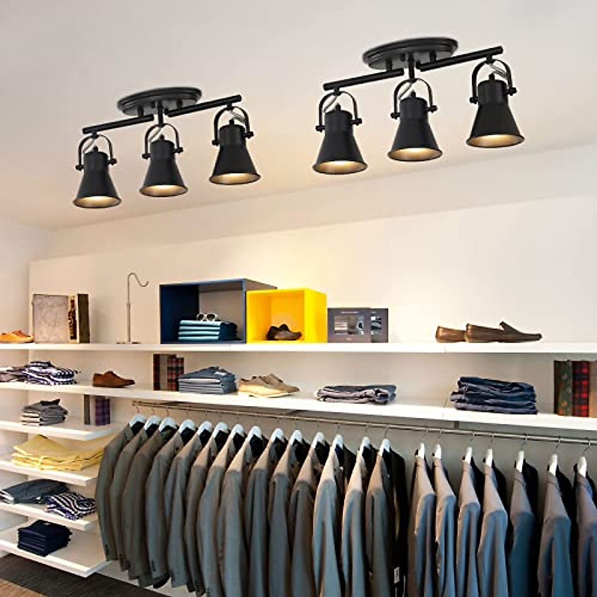 KEESFU 3-Light Track Lighting Kit,Black Semi Flush Mount Ceiling Light with 3 Rotatable Light Heads,Industrial Accent Lighting for Livingroom,Bathroom,Hallway,Art Wall,Bathroom,Kitchen.(3-Light)