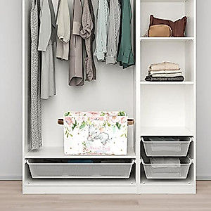 Elephant Pink Floral Personalized Storage Bins Basket Cubic Organizer with Durable Handle for Shelves Wardrobe Nursery Toy 2 Pack
