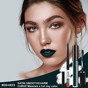evpct 2Pcs Matte Dark Green Lipstick and Lip Liner Gloss Makeup Set DNM matt Matte Liquid Lipstick Long Lasting Set 24H and with Lip Liner 23#