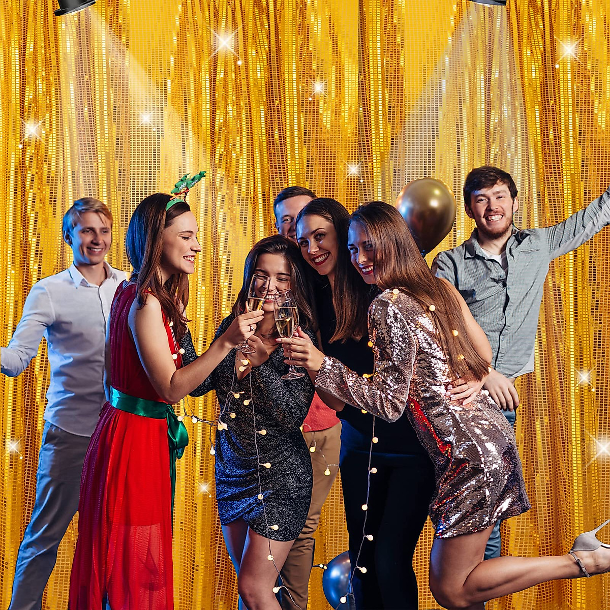 Sugargirl Gold Sequin Backdrop Curtain 2 Panels 2FTx8FT Glitter Disco Party Background Drapes Mirror Foil Backdrop for Wedding Birthday Wall Decor