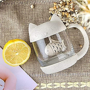 Glass Dog Tea Cup Mug Water Bottle-with Fish Tea Filter Infusion Filter 250ml 12.5X8.6X11.9cm