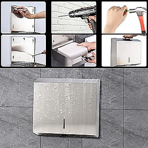 Stainless Steel Paper Towel Dispenser Wall Mount, TOBEFORT Comercial Hand Towel Dispenser with Lock, Trifold/C Fold Paper Towel Holder for Bathroom Kitchen Office, Large Capacity 300 Multi-Fold…