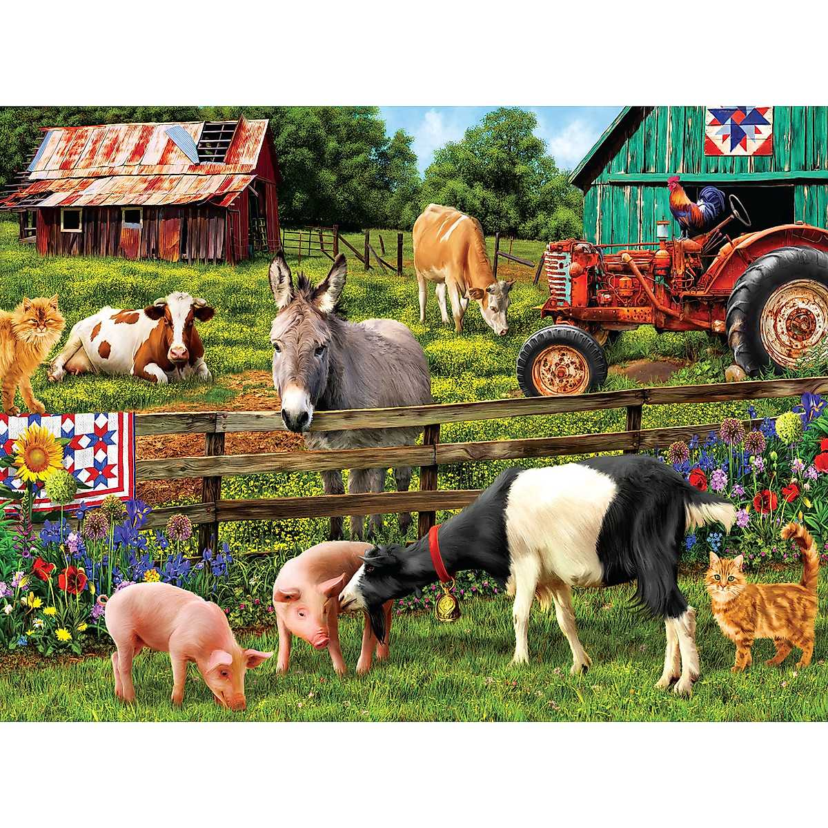 750 Piece Puzzle for Adults Sharon Steele A Day On The Farm Whimsical Country Farm Jigsaw Puzzle from KI Puzzles