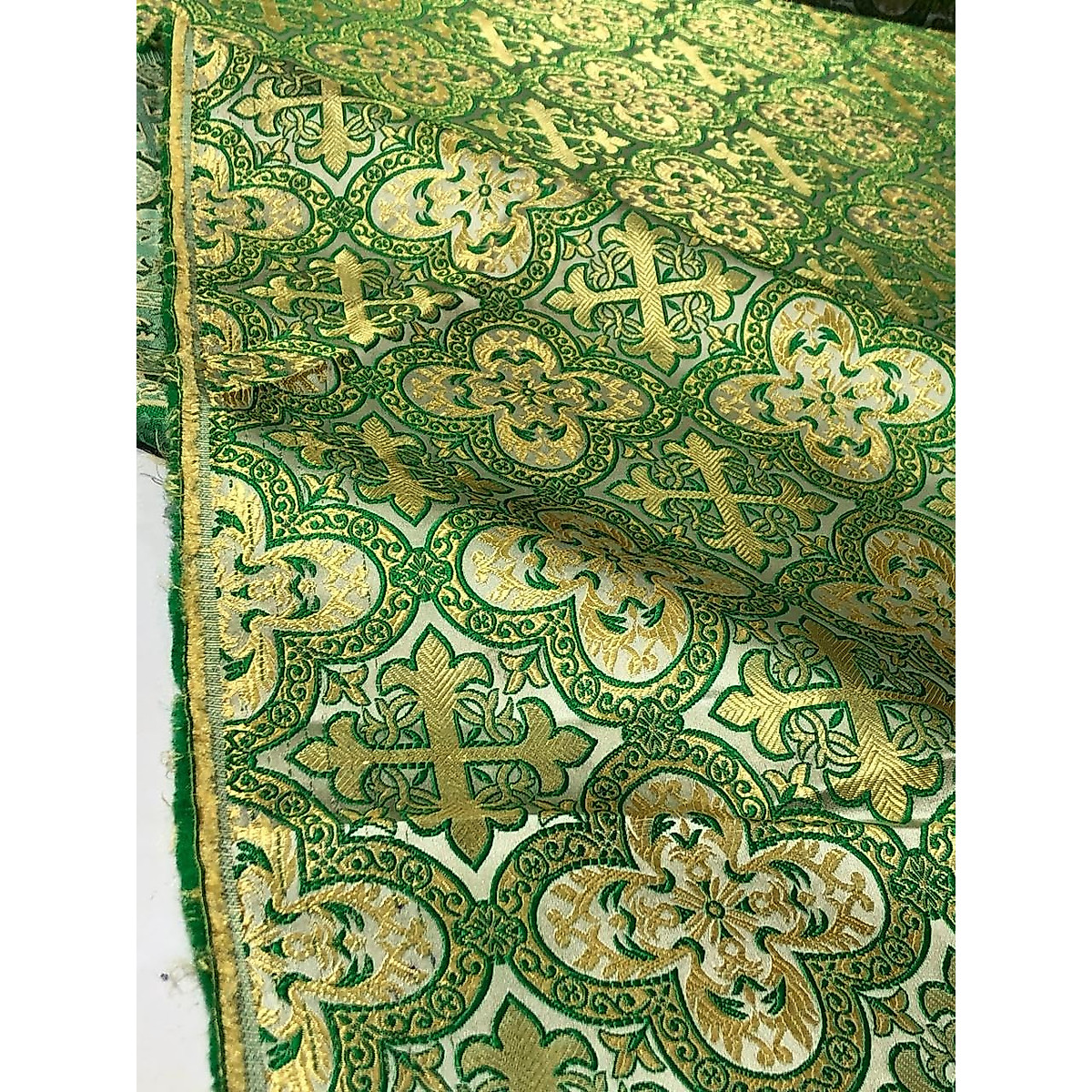 Brocade fabric VESTMENT 60" wide GREEN and GOLD Liturgical Brocades BRO950[1]
