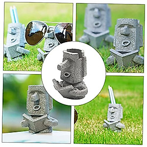 Abaodam 1pc Moai Glasses Holder pencil for kids mini plants retro decor easter island moai figurine easter island garden statue desktop pen cup Stone Figure Ornament Creative Pen Holder