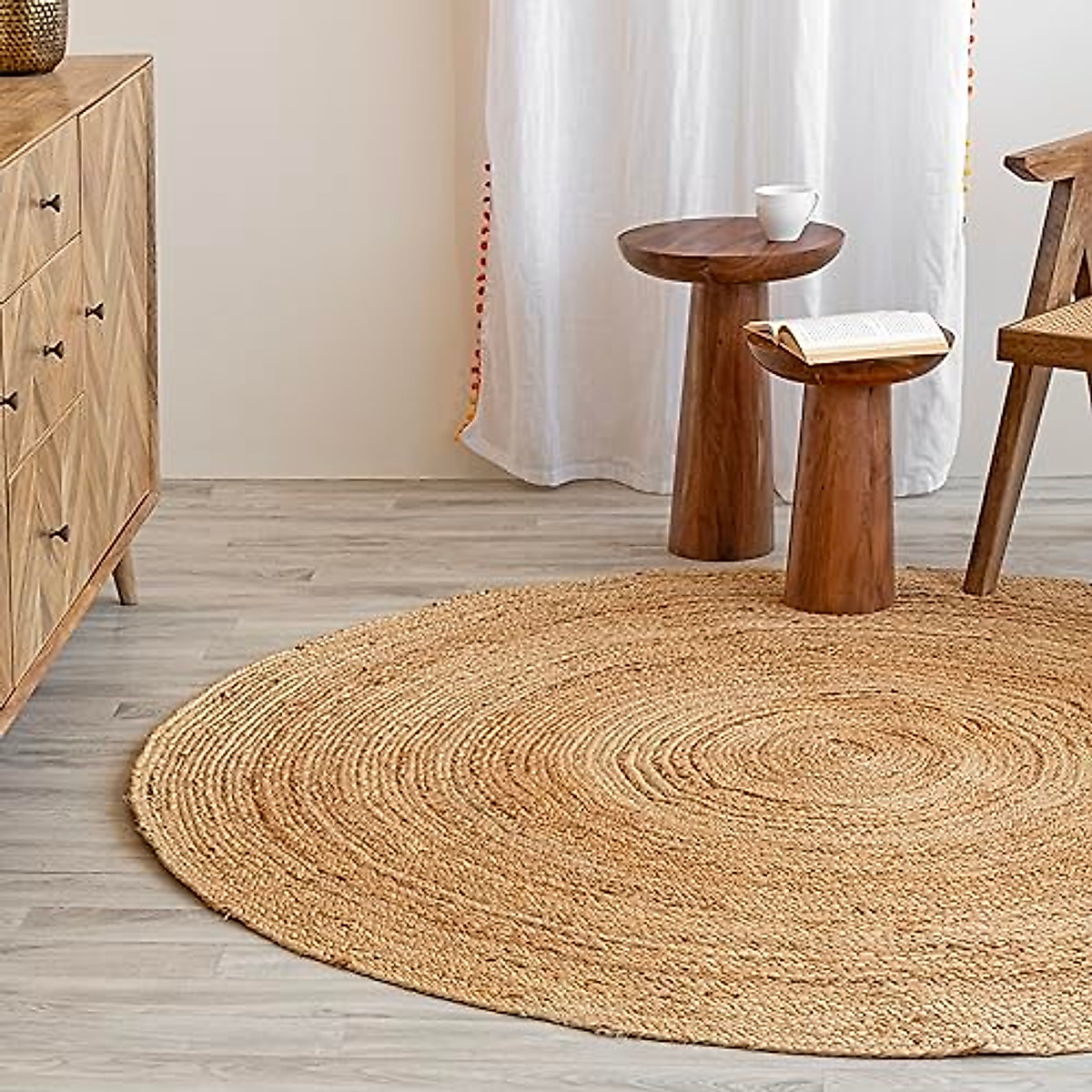 HOMEMONDE Round Circle Living Room Rugs 5-Feet Handmade Braided Area Rug Carpet for Kitchen, Bedroom